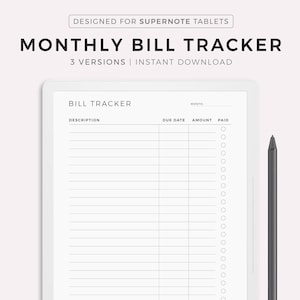 Monthly Bill Tracker for Supernote A5X2/A5X/A5/A6X2/A6X/A6, Instant ...
