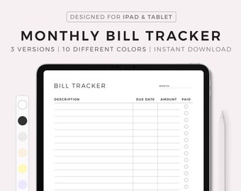Monthly Bill Tracker, Bill Payment Checklist, Bill Organizer, Finance ...