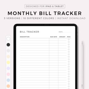 Digital Monthly Bill Tracker, Bill Payment Checklist, Bill Organizer ...