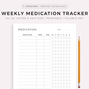 Weekly Medication Tracker Printable, Medication Schedule, Medication ...