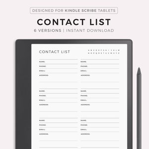 Contacts List Template for Kindle Scribe, Instant Download - Etsy