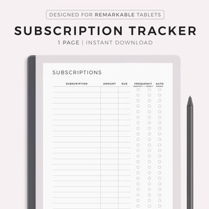 Subscription Tracker for Remarkable 2, Instant Download - Etsy