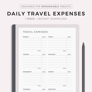 Daily Travel Expenses Tracker - Vacation Spending, Holiday Finances ...