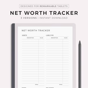 Net Worth Tracker for Remarkable 2, Asset and Liability Balance Sheet ...