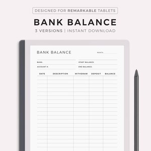Bank Balance Template for Remarkable 2, Bank Account Transactions ...