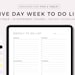 Five Day Week to Do List Printable Landscape, Weekly Task List, Week at ...
