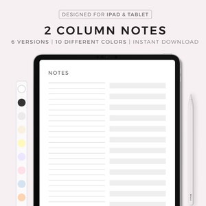 2 Column Notes Page Digital, Notes Template, Writing Paper, Compatible ...