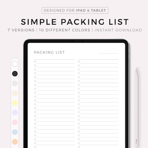 Digital Packing Checklist for Holiday, Work Trip, College, Moving Out ...