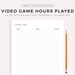 Video Game Hours Played Tracker Printable & Fillable PDF, A4/a5/letter ...