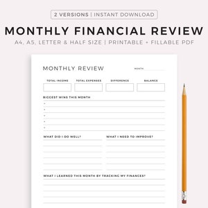 Monthly Financial Review Financial Reflection Budgeting - Etsy