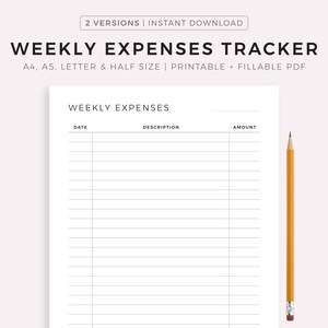 Simple Weekly Expenses Tracker Printable, Weekly Spending Log, Budget ...