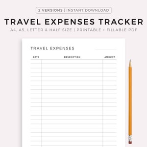 Simple Travel Expenses Tracker Printable, Work / Vacation Spending Log ...