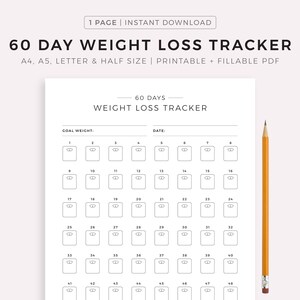 60 Day Weight Loss Tracker Printable, Weight Loss Challenge, Weight ...