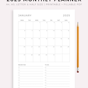 2025 Monthly Planner Printable, A4/a5/letter/half Size, Monthly ...