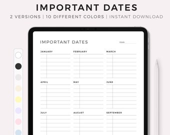 Yearly Important Dates Printable Birthdays, Anniversaries, Travels ...