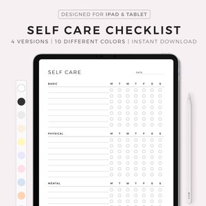 Self Care Checklist Digital Template, Self Care Routine Plan, Daily ...