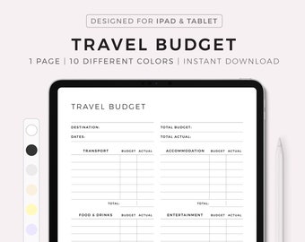 Travel Budget Planner Printable, Work / Holiday Spending Template ...
