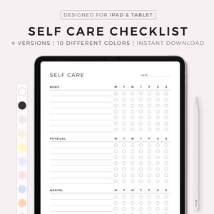 Self Care Checklist Digital Template, Self Care Routine Plan, Daily ...