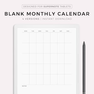 Blank Monthly Calendar for Supernote A5X2/A5X/A5/A6X2/A6X/A6, Monday ...
