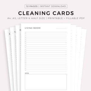 Printable House Cleaning Cards, Cleaning Checklist by Room, Home ...