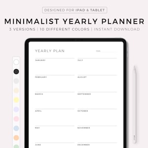 Minimalist Yearly Planner on One Page, Year at a Glance, Annual ...