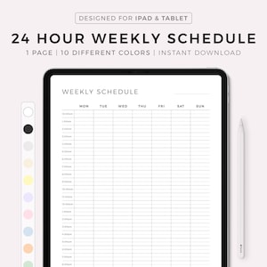 Digital 24 Hour Weekly Schedule, Week at a Glance, Weekly Agenda ...