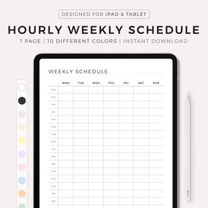 Digital Hourly Weekly Schedule, Weekly Planner, Week at a Glance ...