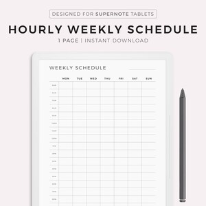 Hourly Weekly Schedule for Supernote A5X2/A5X/A5/A6X2/A6X/A6, Sunday ...