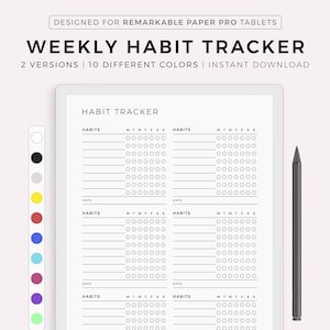 Weekly Habit Tracker for Remarkable Paper Pro, Habit Tracker Template ...