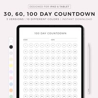 30, 60, 90, 100 Day Countdown, Printable Template, Countdown Calendar ...