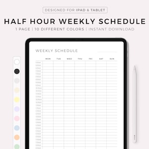 Half Hour Weekly Schedule, Weekly Planner, Week at a Glance, Weekly to ...
