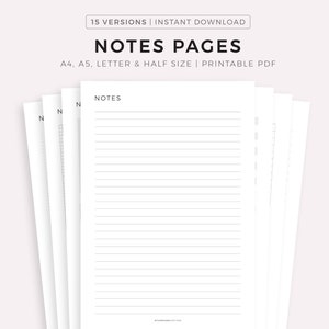 Notes Pages Printable, Writing Paper, Blank Notes, Study Note Template ...