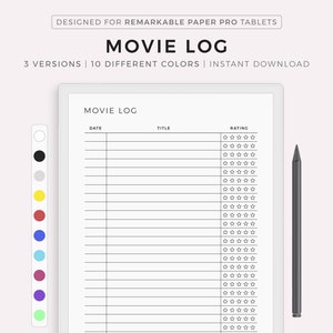 Movie Log Template for Remarkable Paper Pro, Movies to Watch, Movies I ...