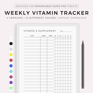Weekly Vitamin Tracker for Remarkable Paper Pro, Supplement Checklist ...