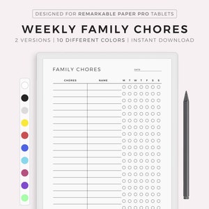 Weekly Family Chores Template, Kids & Adults House Responsibilities ...