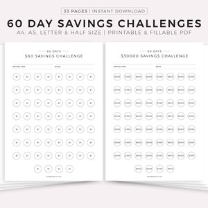 60 Day Money Saving Challenges Printable & Fillable PDF, Savings ...