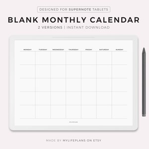 Blank Monthly Calendar for Supernote A5X2/A5X/A5/A6X2/A6X/A6, Instant ...