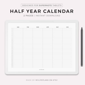 Half Year Calendar for Supernote A5X2/A5X/A5/A6X2/A6X/A6, Undated ...