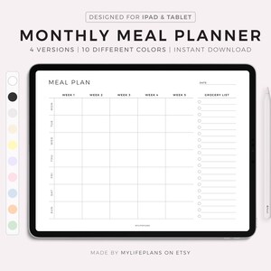 Monthly Meal Planner Digital Landscape, 30 Day Menu Planner, Meal Prep ...