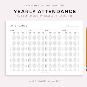 Yearly Employee Attendance Log Printable Working Days, Days Off ...
