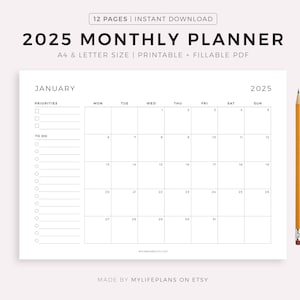 2025 Monthly Planner on One Page Landscape, Monthly Organizer, Monthly ...