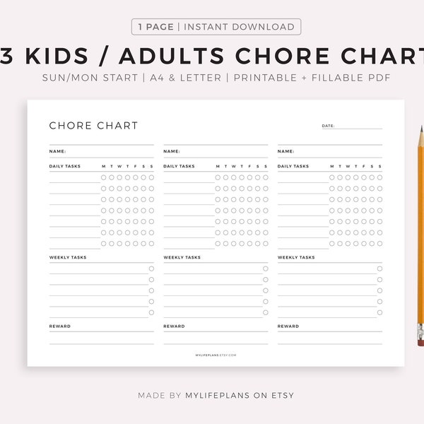 Chores Chart for Family Printable - Etsy