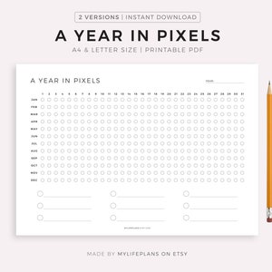 A Year in Pixels Printable Landscape Mood Tracker, Exercise Tracker ...