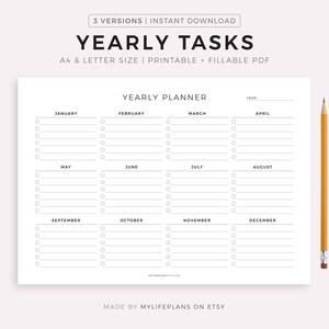 Yearly Tasks Printable Landscape, Yearly to Do List, Minimalist Yearly ...