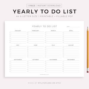 Yearly to Do List Printable Landscape, Yearly Task List, Minimalist ...