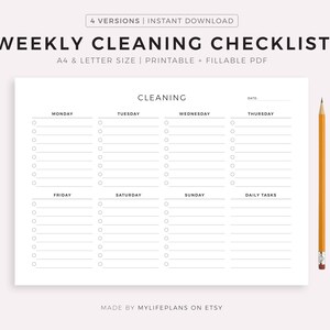 Weekly Cleaning Checklist Printable Landscape, Cleaning to Do List ...
