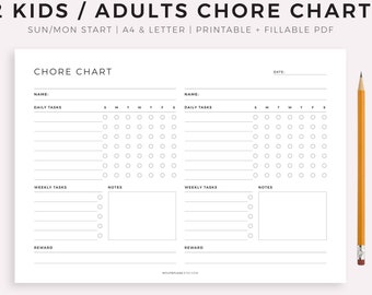 Chore Chart for Kids & Adults Printable Template, Minimalist Weekly ...