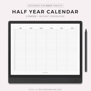 Half Year Calendar for Boox Note Series / Tab Series / Go 10.3 ...