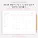 2025 Dated Monthly to Do List Planner Printable & Fillable, Landscape ...