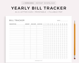 Monthly Bill Tracker Printable, Bill Payment Checklist,bill Organizer ...